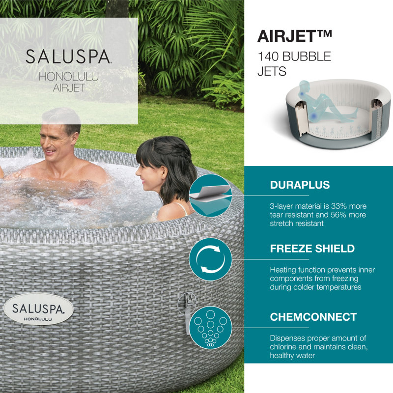 Bestway Honolulu SaluSpa 6 Person Inflatable Round Hot Tub Spa with 140 AirJets & Reviews | Wayfair